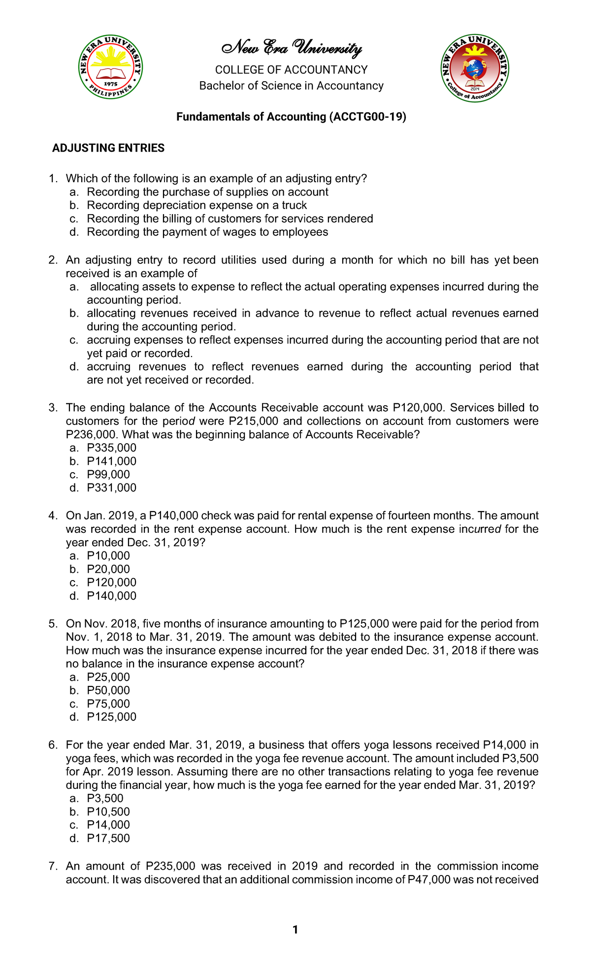 ACCTG00-19: Fundamentals of Accounting - Adjusting Entries Guide - Studocu