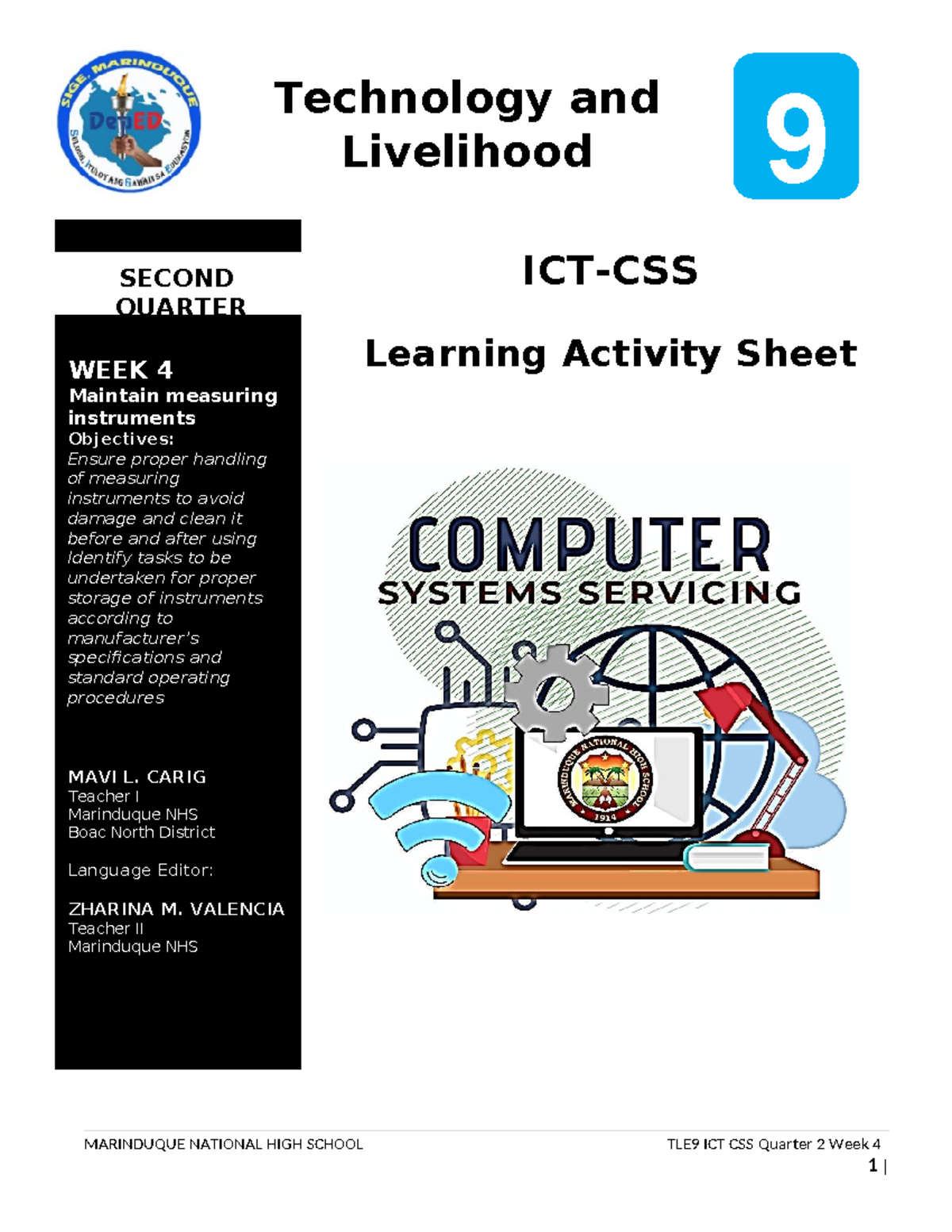 TLE9 ICT CSS Quarter 2 Week 4: Maintaining Measuring Instruments - Studocu