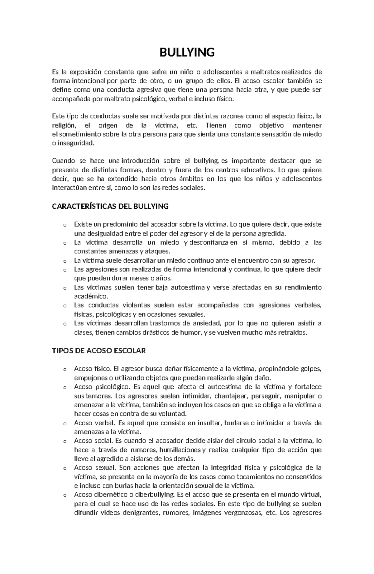 BULLYING 1 - TRABAJO DE INVESTIGACIÓN SOBRE ACOSO ESCOLAR - Studocu