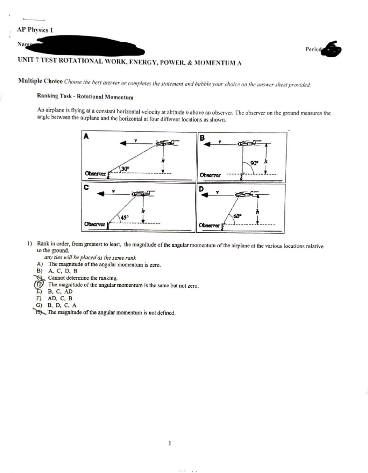 AP Physics 1 Unit 7 Test: Rotational Work, Energy, and Momentum - Studocu