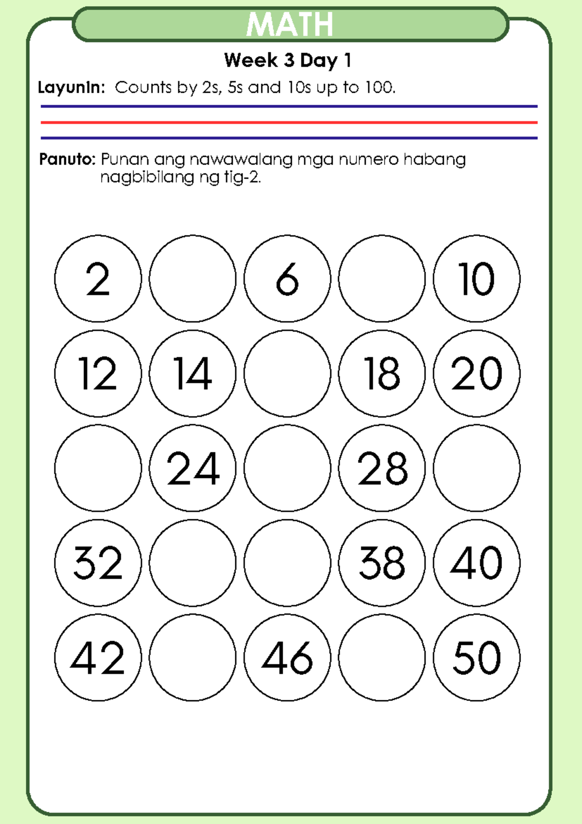 Q2-MATH- Worksheet: Counting 2s, 5s, and 10s up to 100 - Studocu