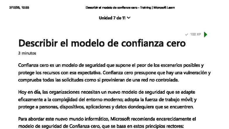 Unidad 7: Modelo de Confianza Cero - Microsoft Learn Training - Studocu