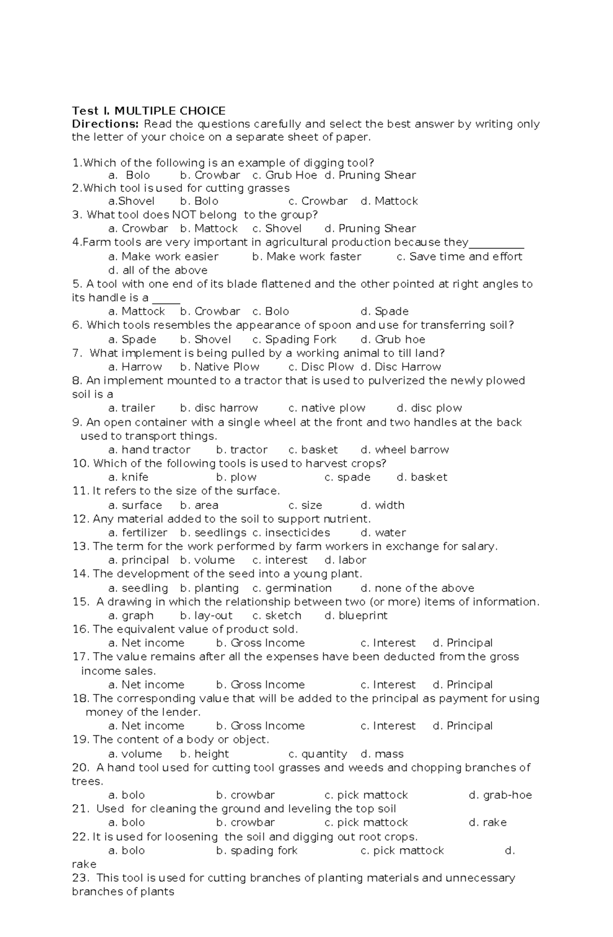 ACP-7 8-Periodical - daily lesson log - Test I. MULTIPLE CHOICE ...