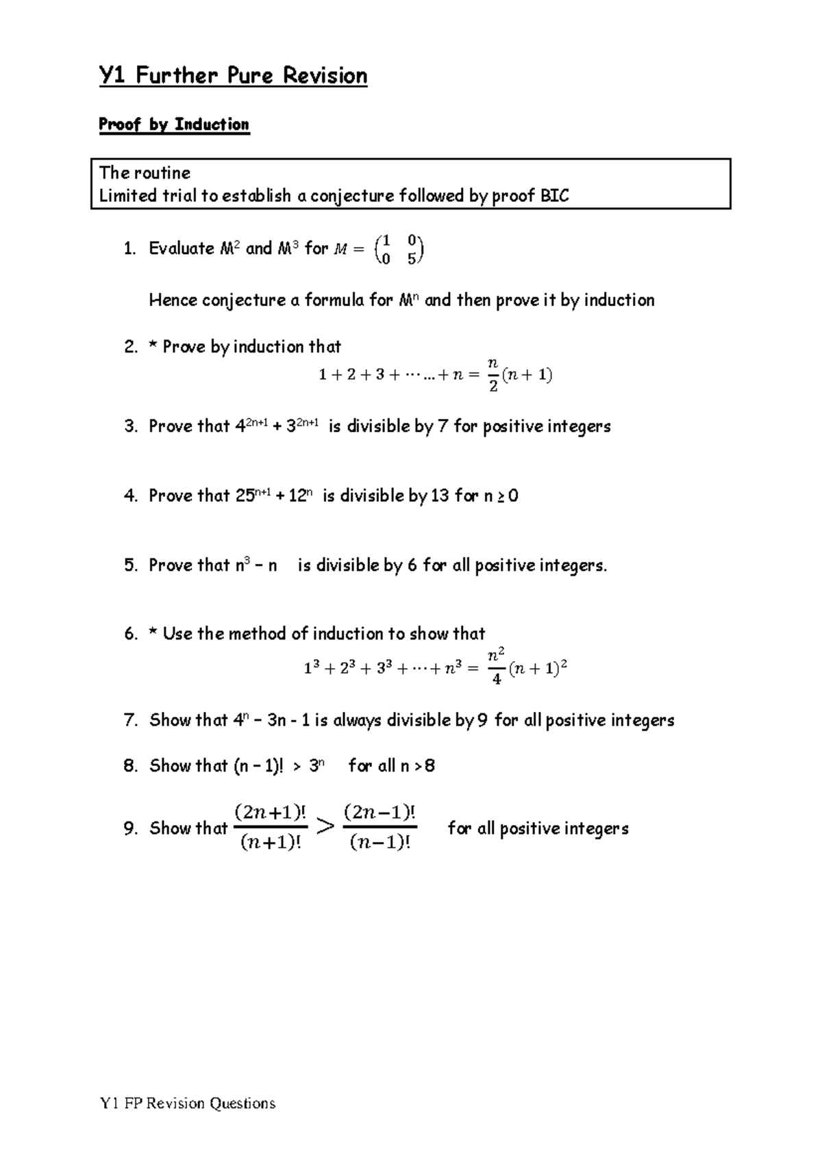Y1 FP Revision Questions: Proofs, Matrices, and Vectors - Studocu
