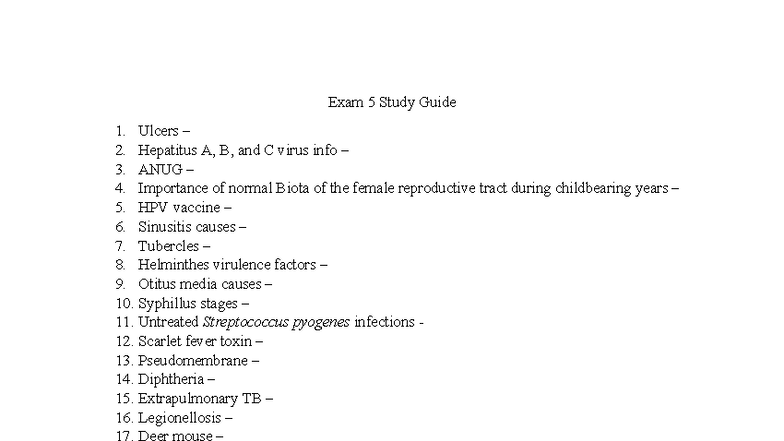 Exam 5 Study Guide-3: Key Concepts on Infectious Diseases - Studocu