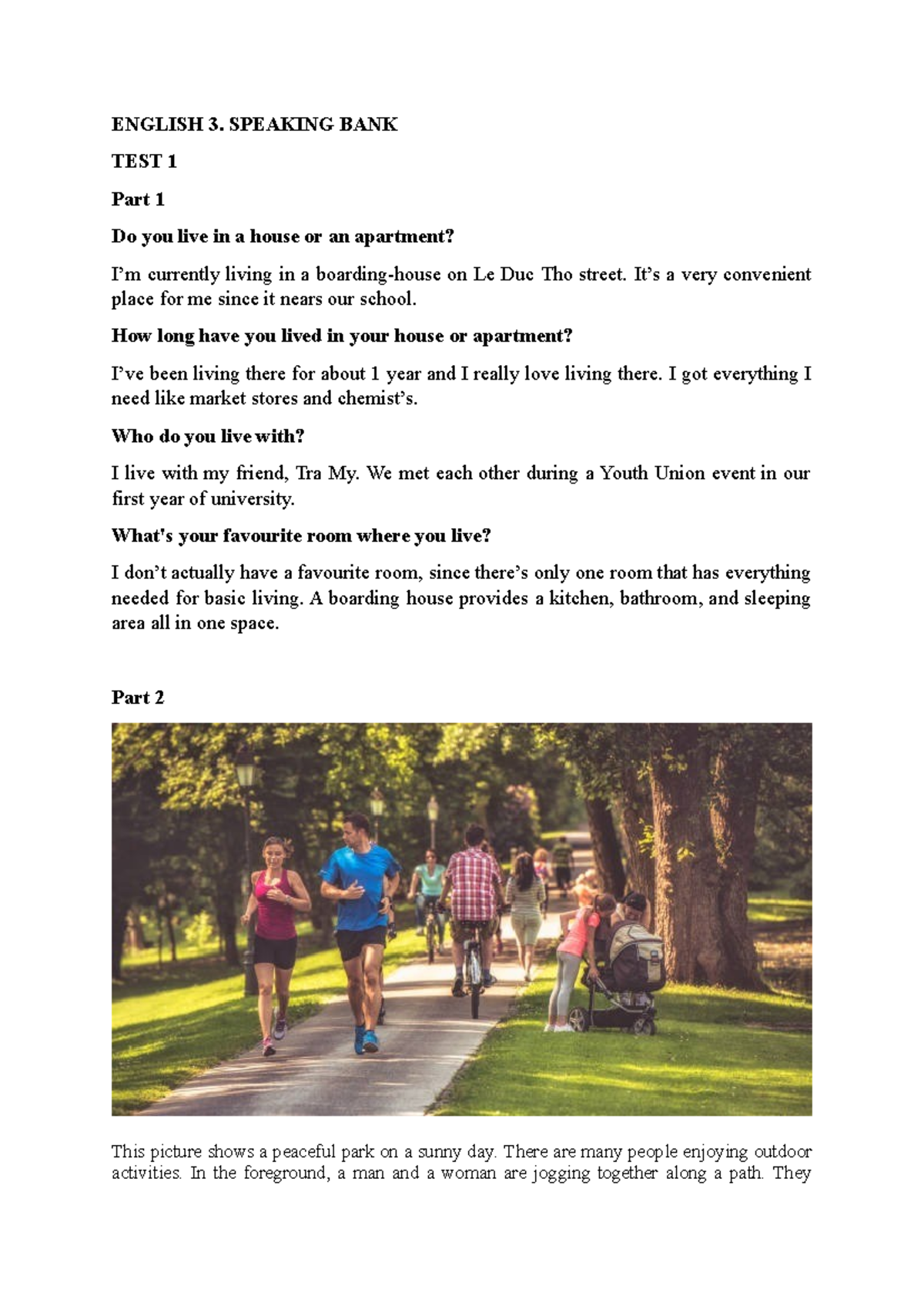 ENGLISH 3. SPEAKING BANK TEST 1 & 2 Practice Exercises - Studocu