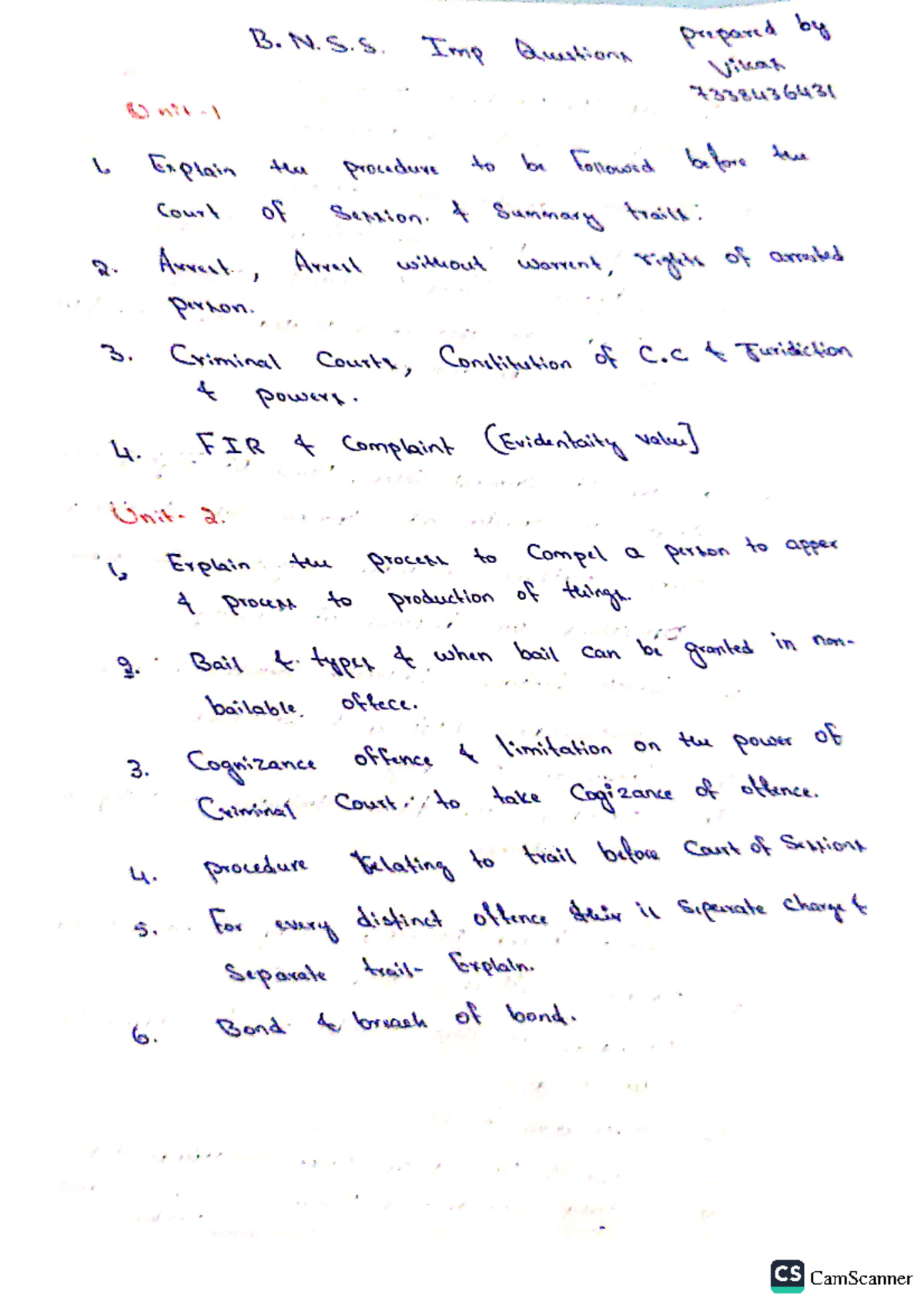 BNSS-IMP Question -Vikad - B.N.S. Imp Questions prepared Vikat ...