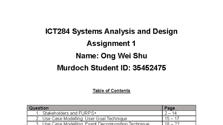 ICT284 Systems Analysis & Design: RefHelp System Analysis Assignment 1 - Studocu
