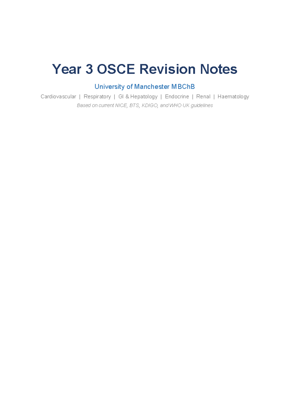 Manchester Year 3 OSCE Revision Notes: Cardiovascular, Respiratory, GI ...