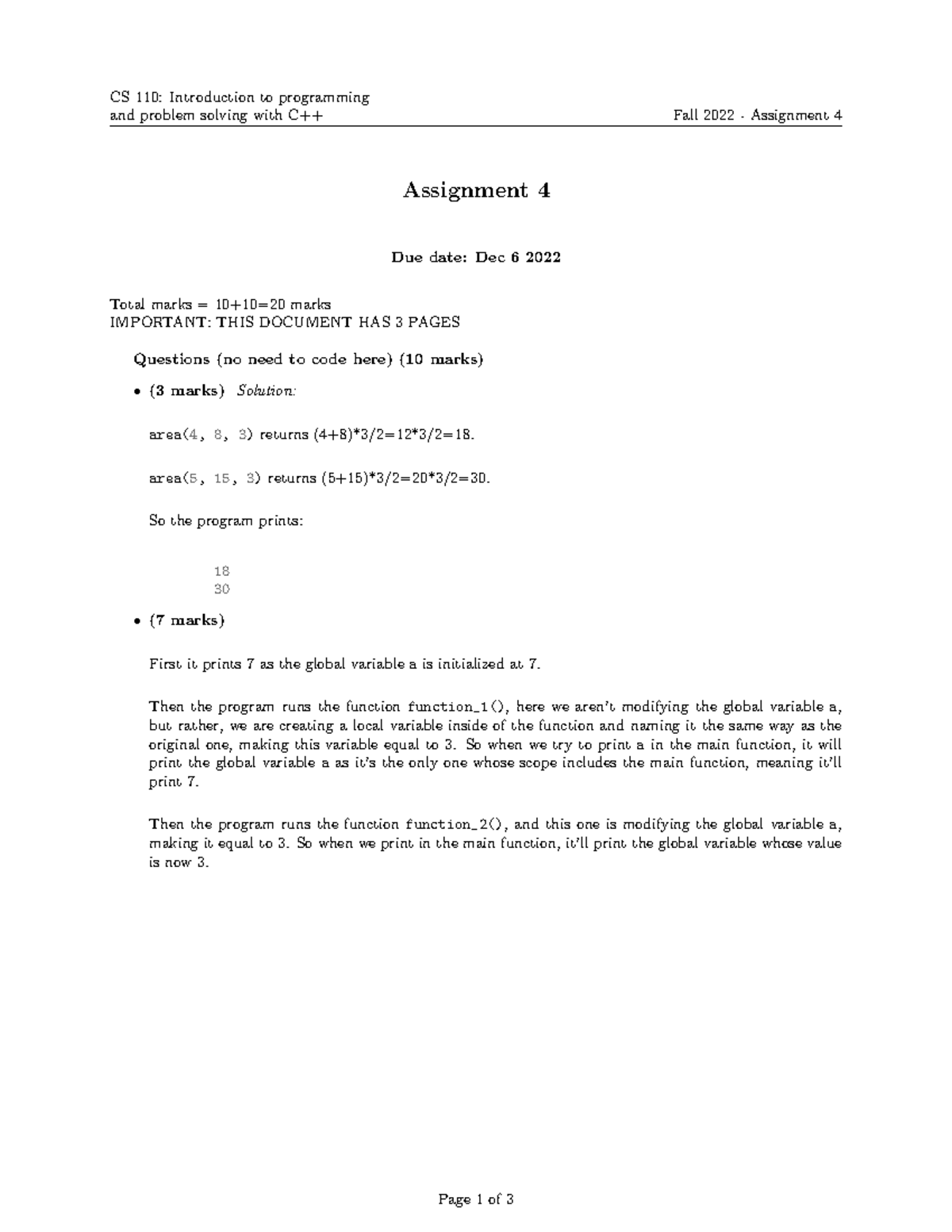 Assignment 4 CS110 Solutions - CS 110: Introduction to programming and problem solving with C++ ...