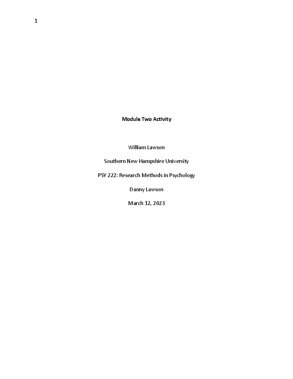 PSY222 Module Two Activity - Module Two Activity William Lawson ...