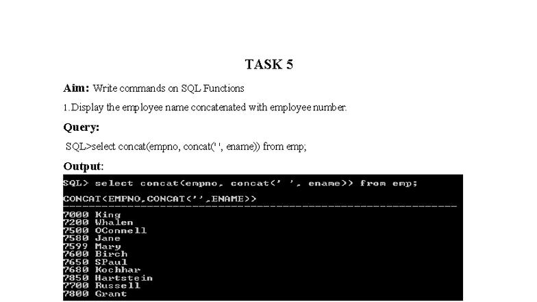 TASK 5: SQL Functions Commands for DBMS Lab - Studocu