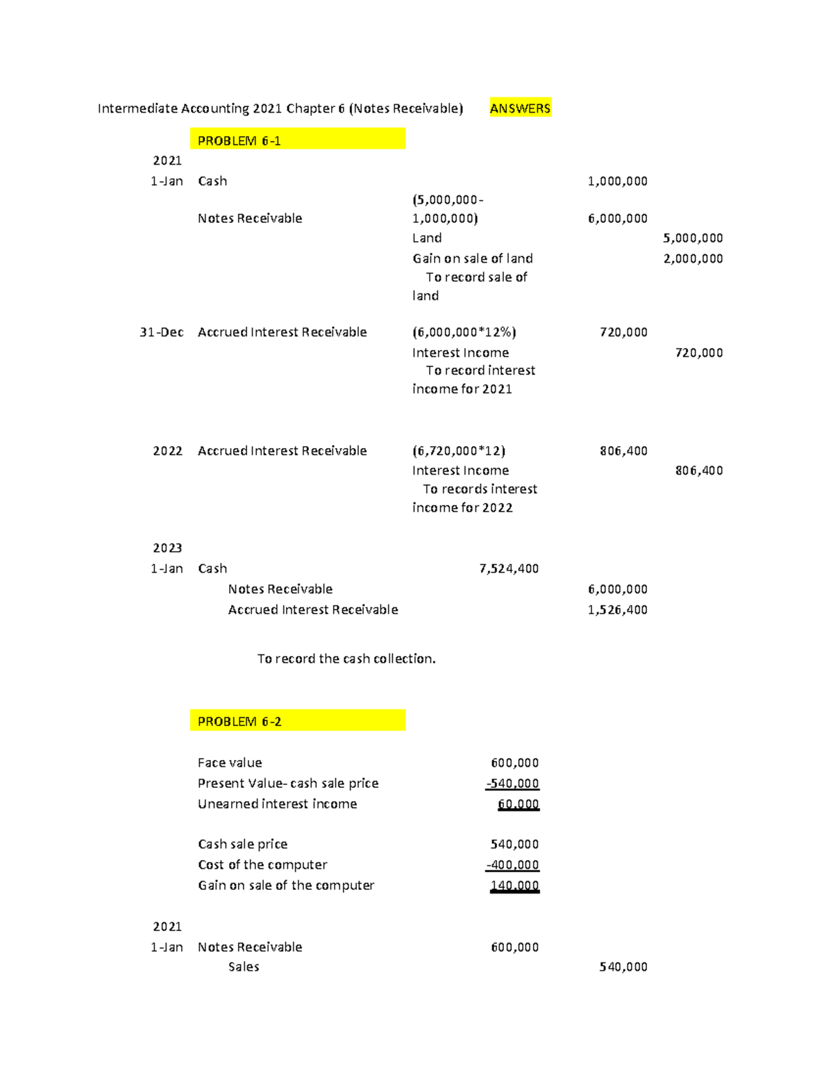 Intermediate Accounting 2021 Chapter 6 Notes Receivable Answers - Studocu