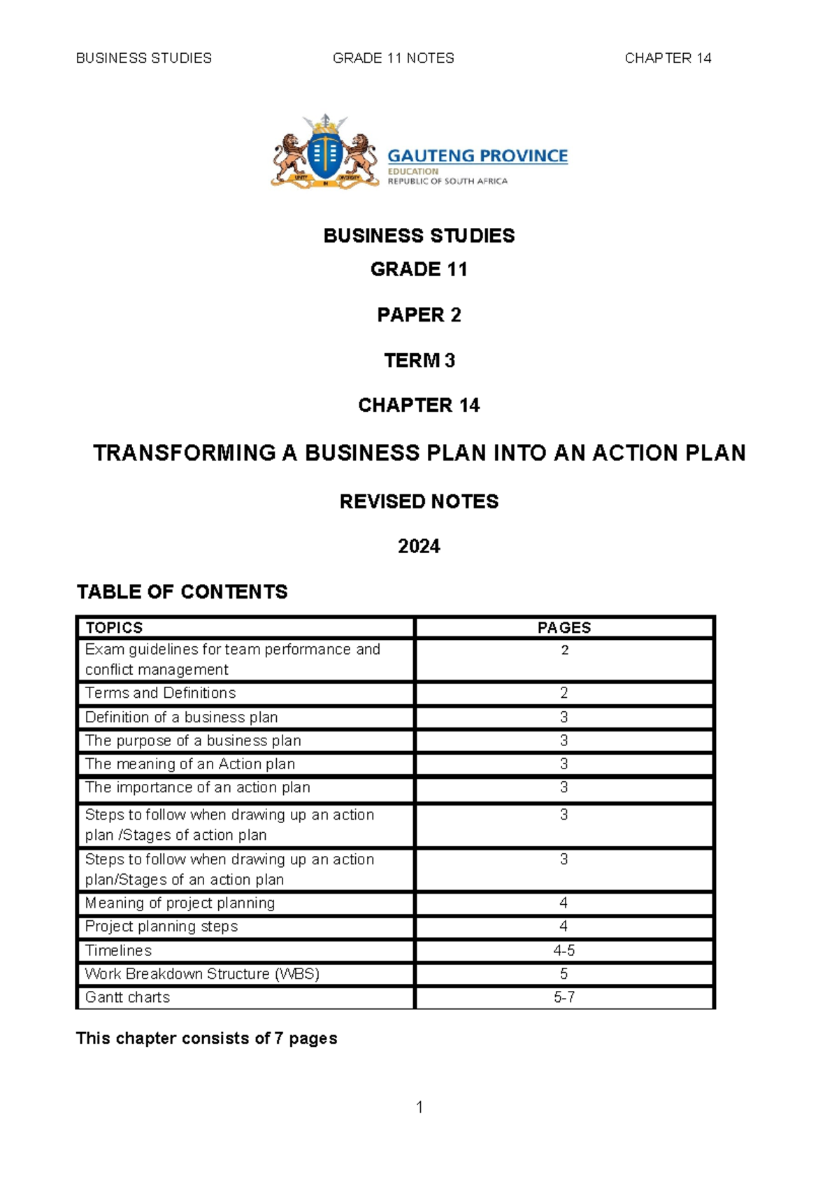 BUSINESS STUDIES GRADE 11 TERM 3 NOTES: CHAPTER 14 ACTION PLANS - Studocu