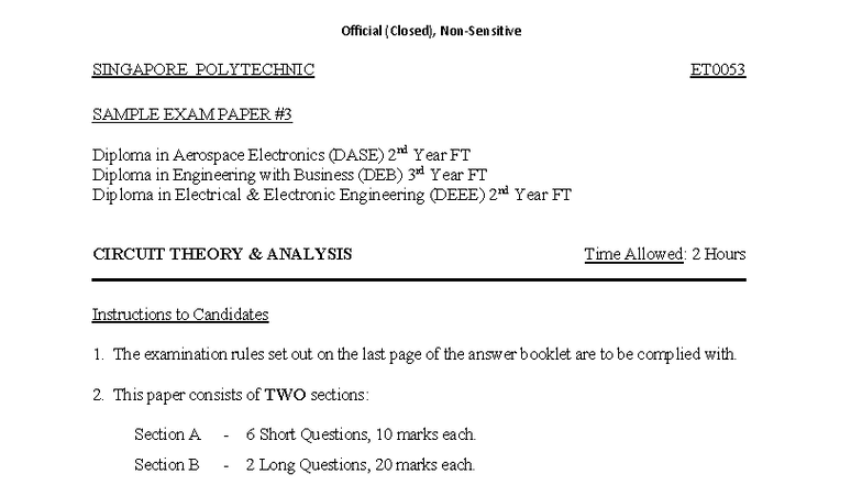 ET0053 Sample Exam Paper: Circuit Theory Analysis (DASE/DEB/EEE) - Studocu