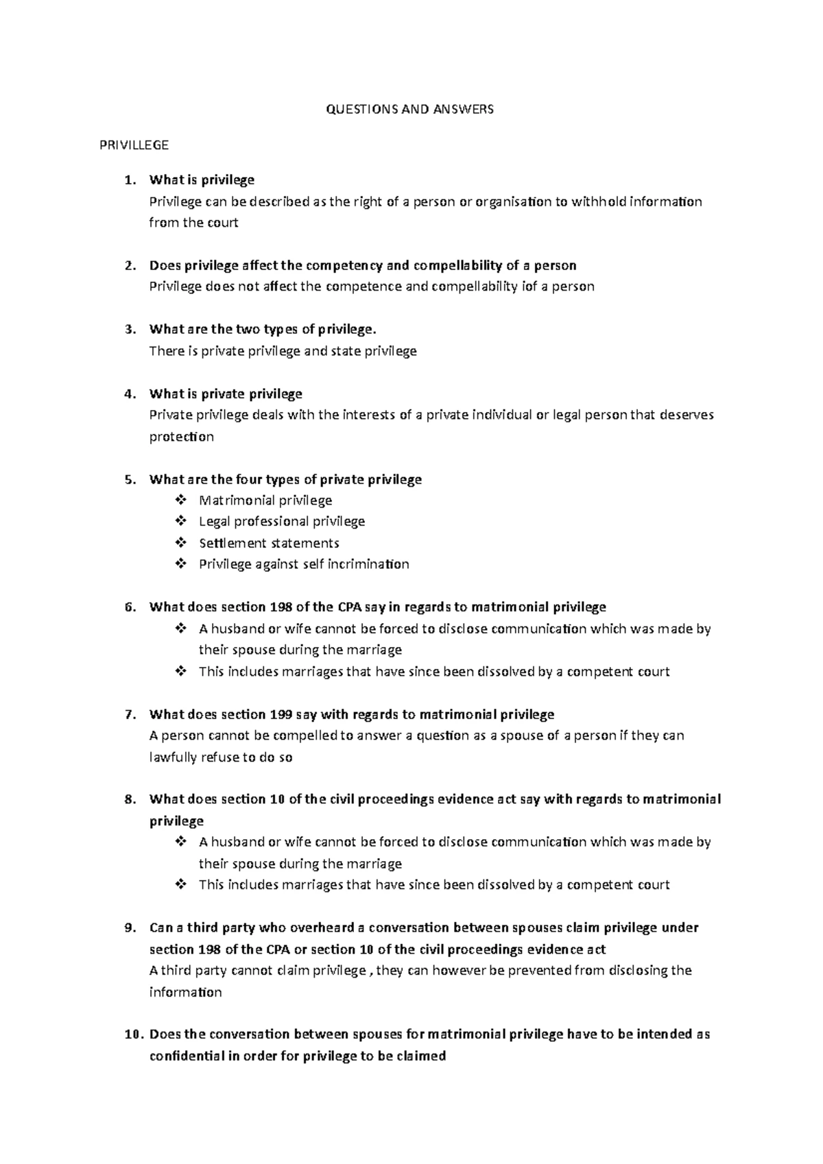 Evidence Law Exam Practice Questions (Course Code: LAW101) - Studocu