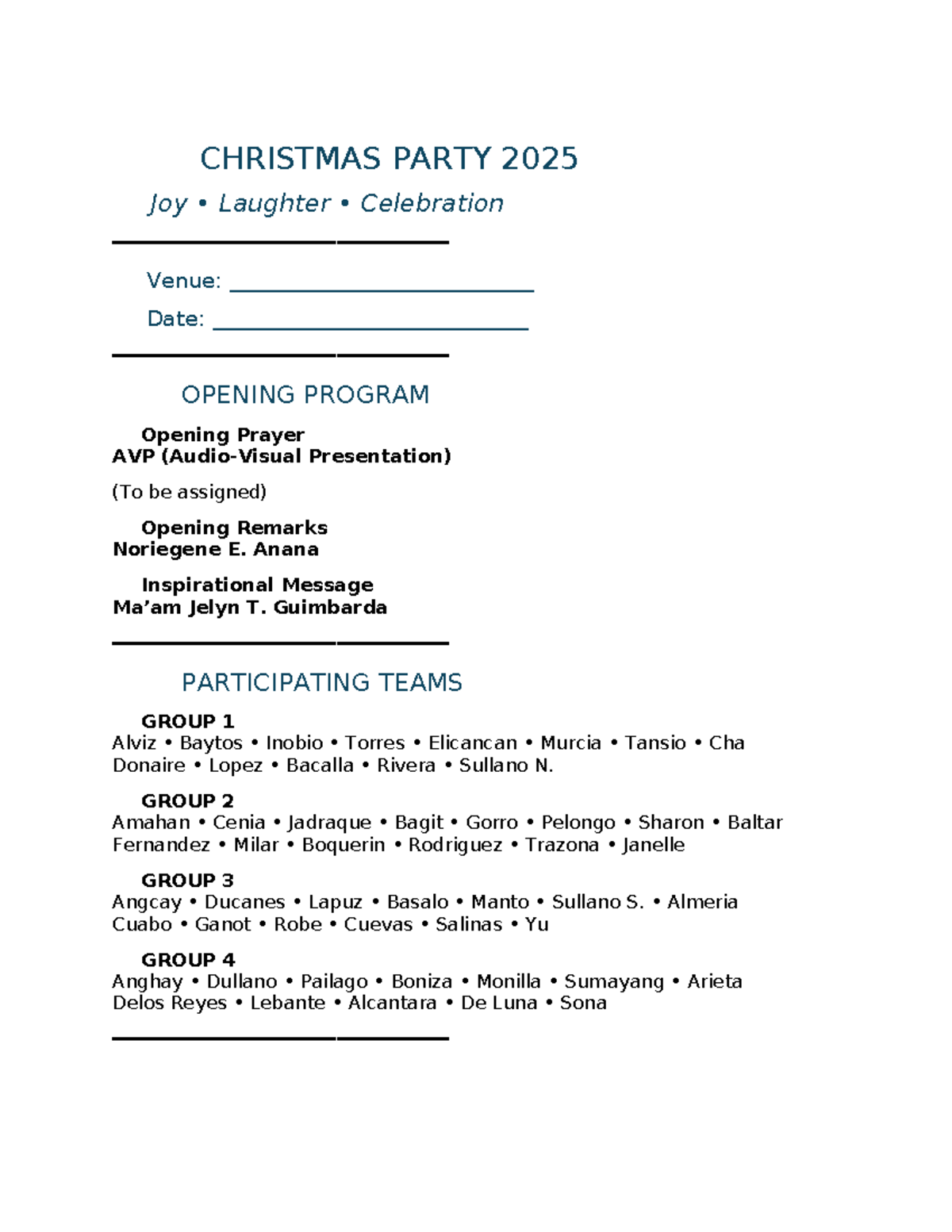 Christmas Party Program 2025: Activities & Events Schedule - Studocu