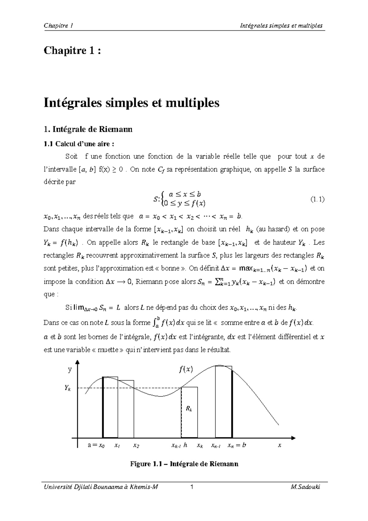 Math301 - Chapitre 1 : Intégrales Simples et Multiples - Cours et ...
