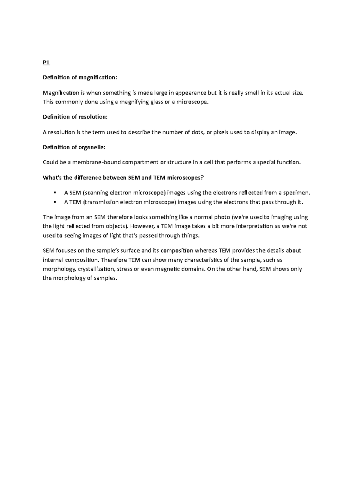 P1 - PART A - APPLIED SCENCE - P Definition of magnification ...