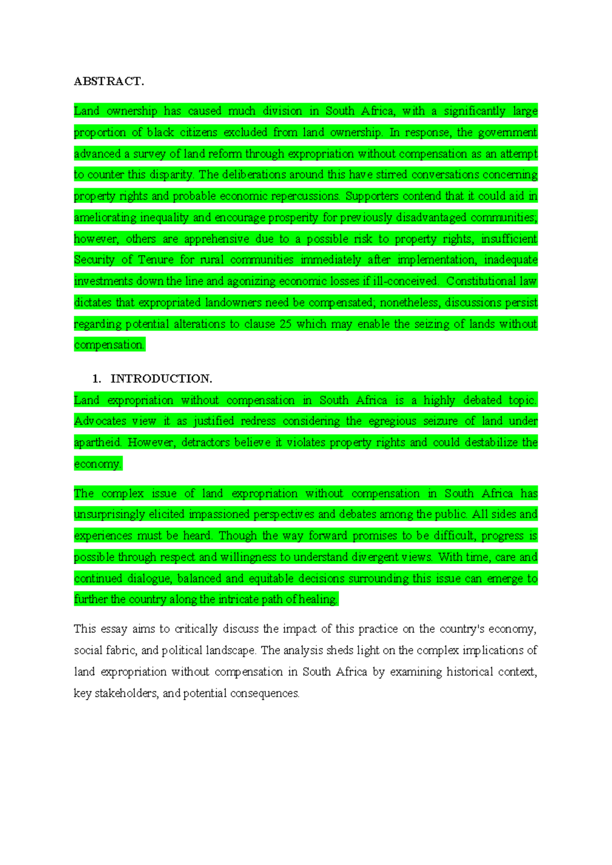 LAND Expropriation Without Compensation: Impacts & Implications in SA ...