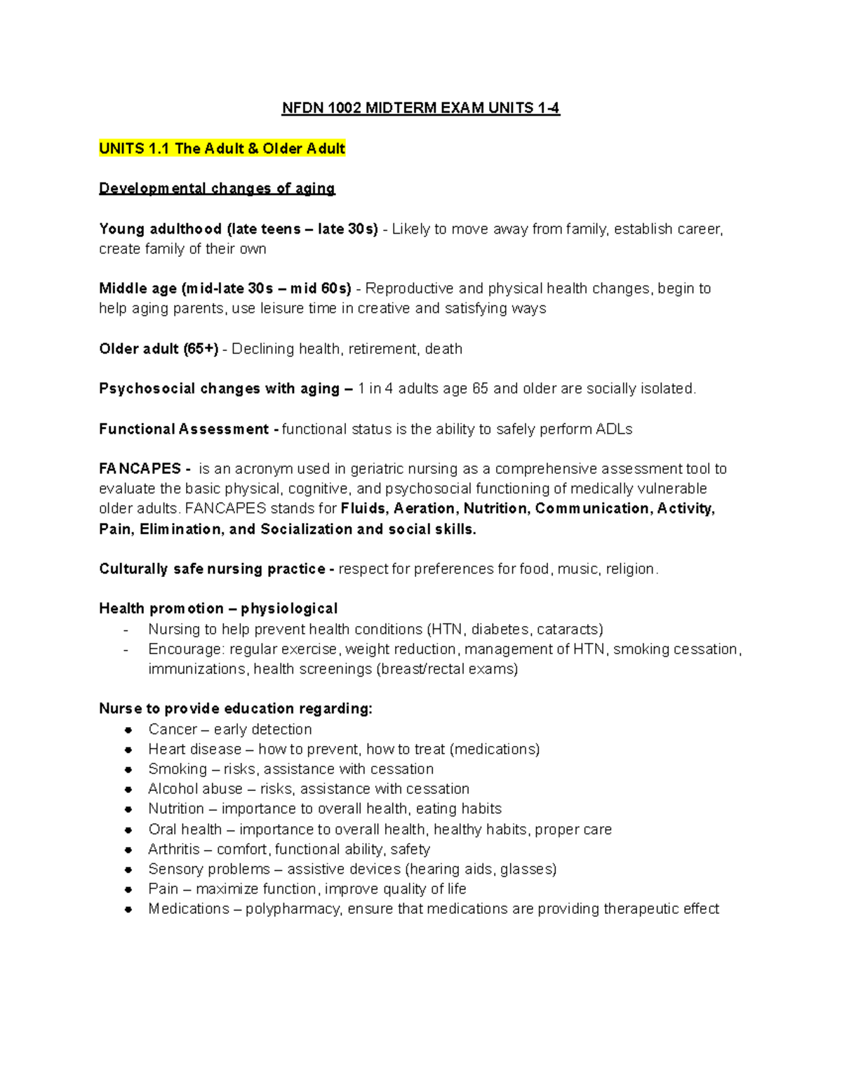 NFDN 1002 Midterm Exam Units 1-4 - Studocu
