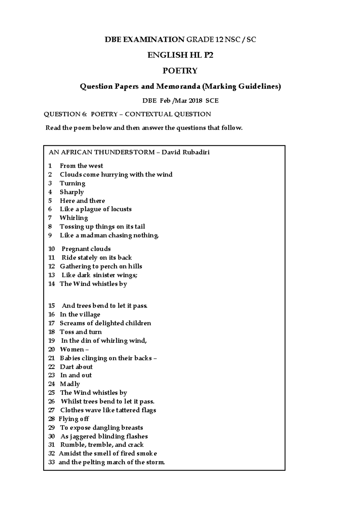 African Thunderstorm - Contextual Poetry Analysis for English HL - Studocu