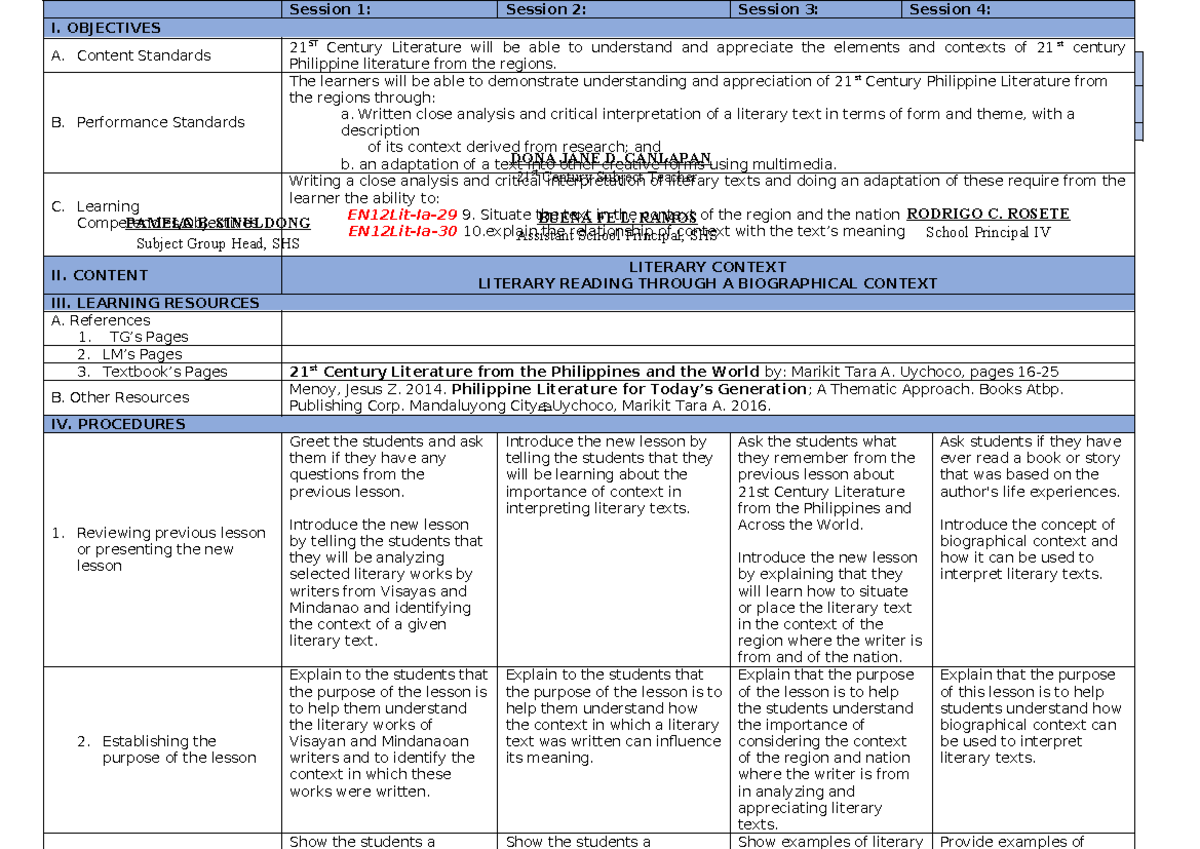 21st Century Literature Lesson Plan for Grade 11 (Q3 W5) - Studocu