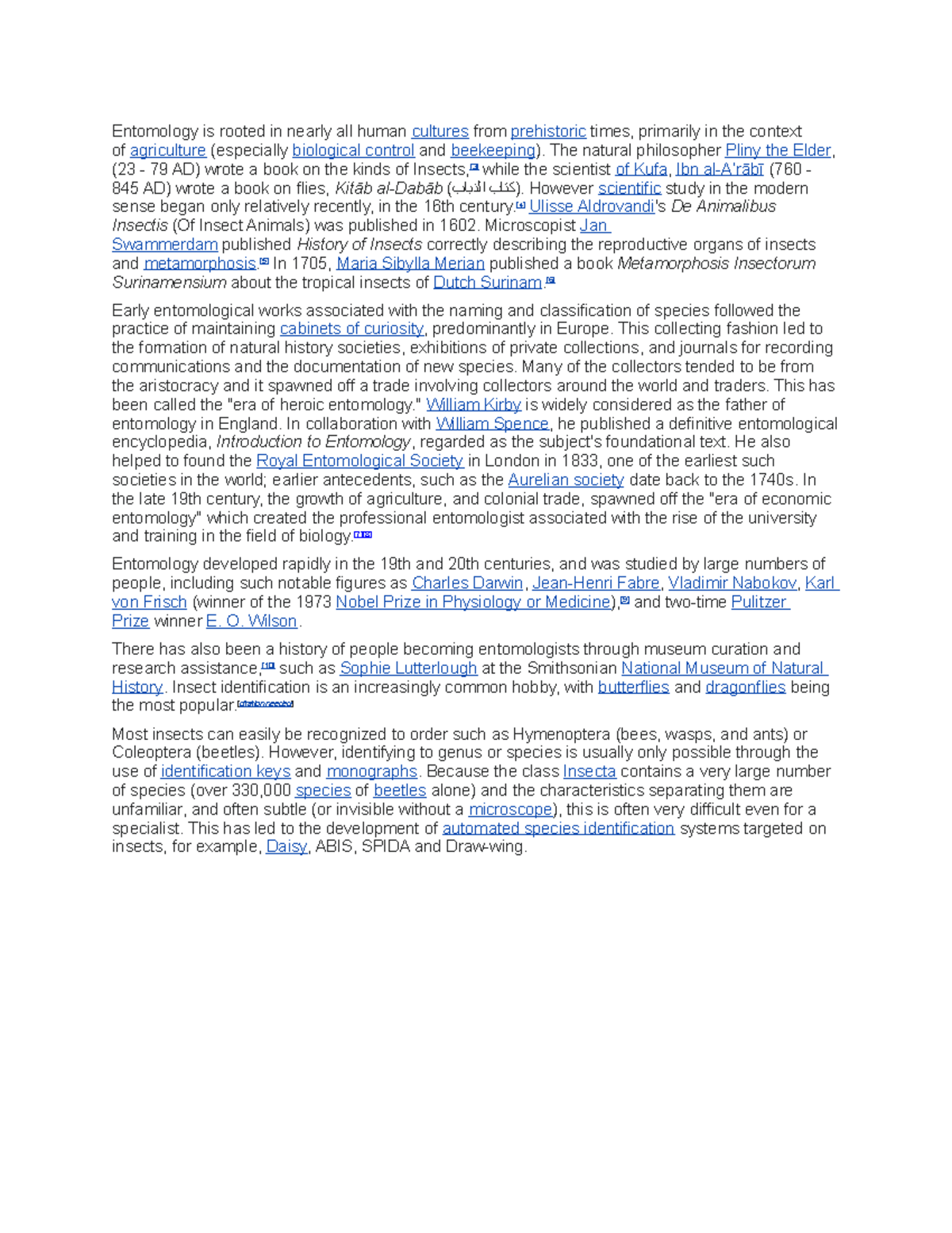 Ento 101 - History and Advancement of Entomology Studies - Studocu