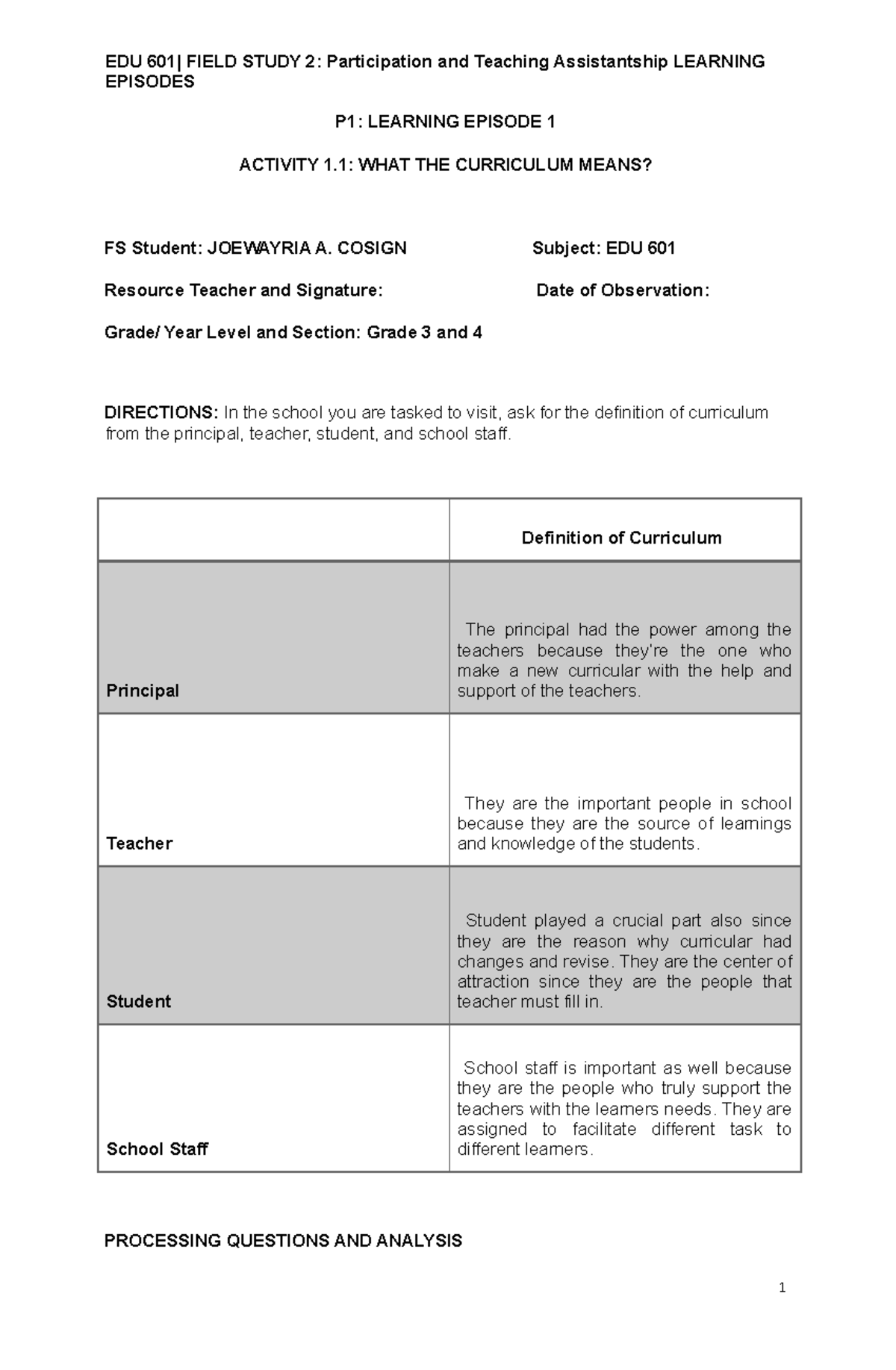 EDU 601 FS2 Episode 1: Understanding Curriculum in Education - Studocu