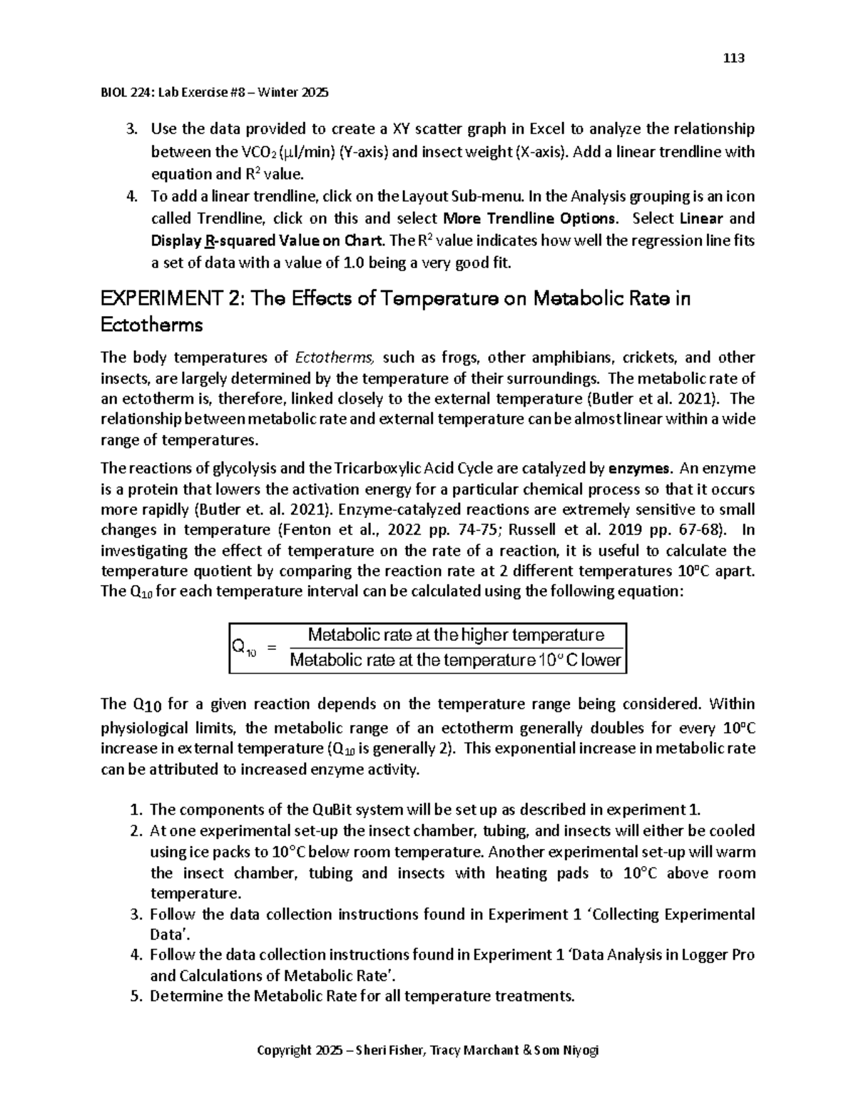 113 BIOL 224: Lab Manual for Winter 2025 - Ectotherm Metabolism - Studocu