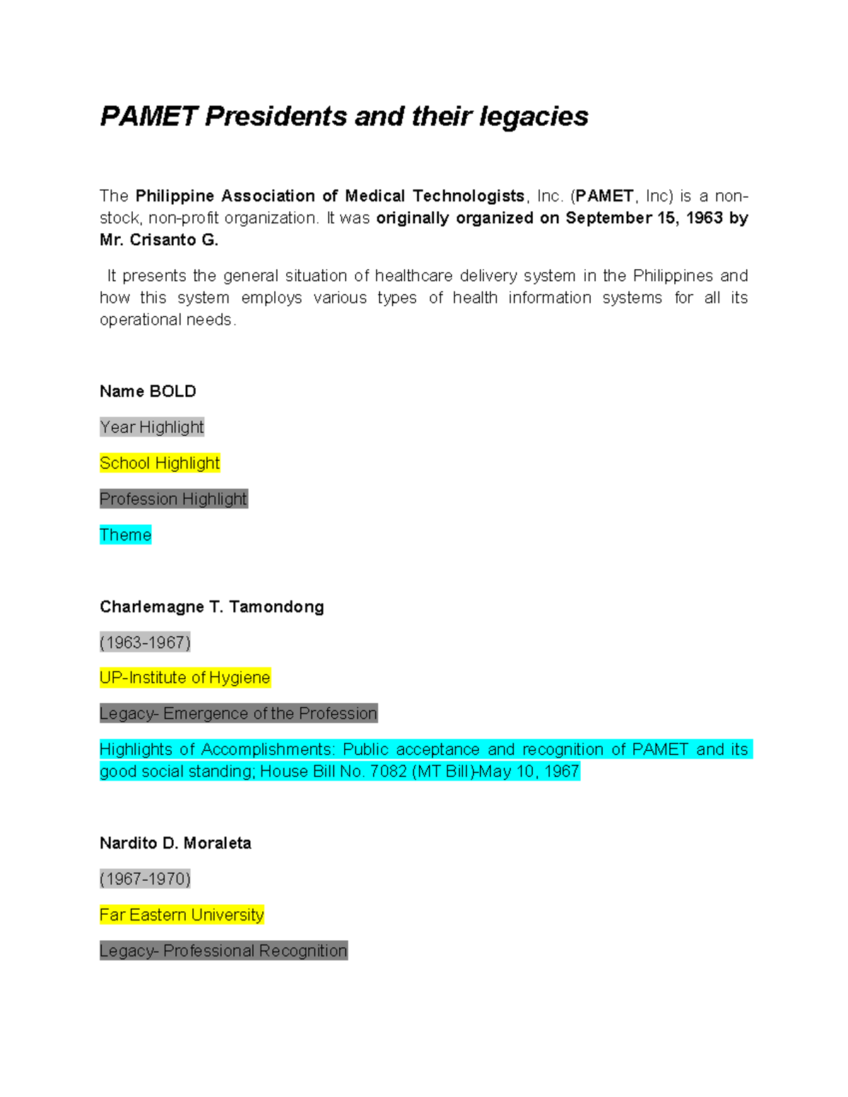 PAMET Presidents & Their Legacies: A Comprehensive Overview - Studocu