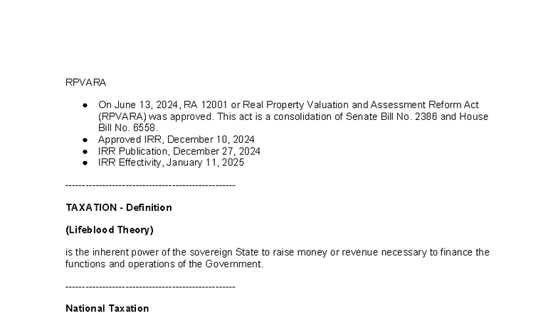 RPVARA: Overview of Real Property Valuation & Taxation Reforms - Studocu