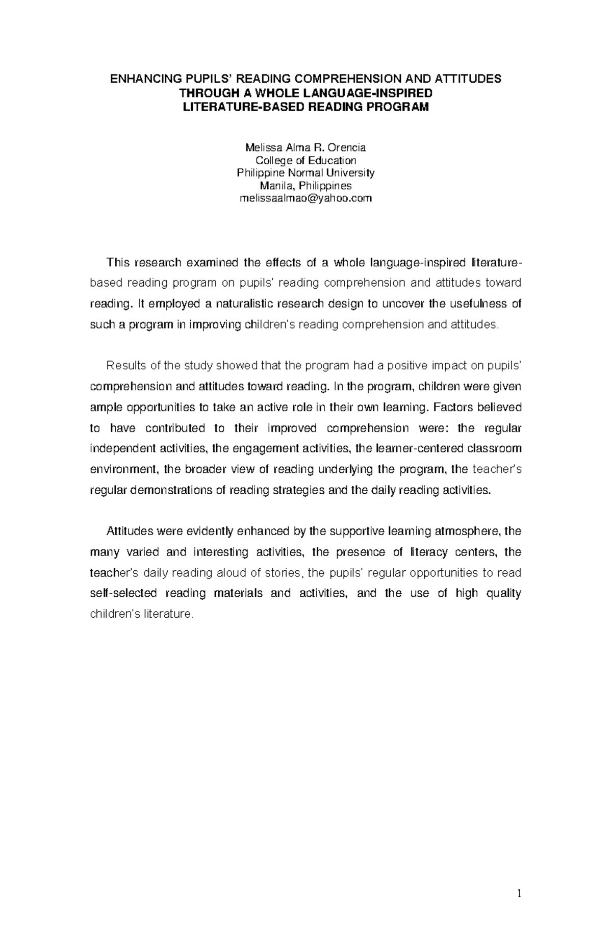 7a-3 Enhancing Reading Comprehension: A Whole Language Approach - Studocu