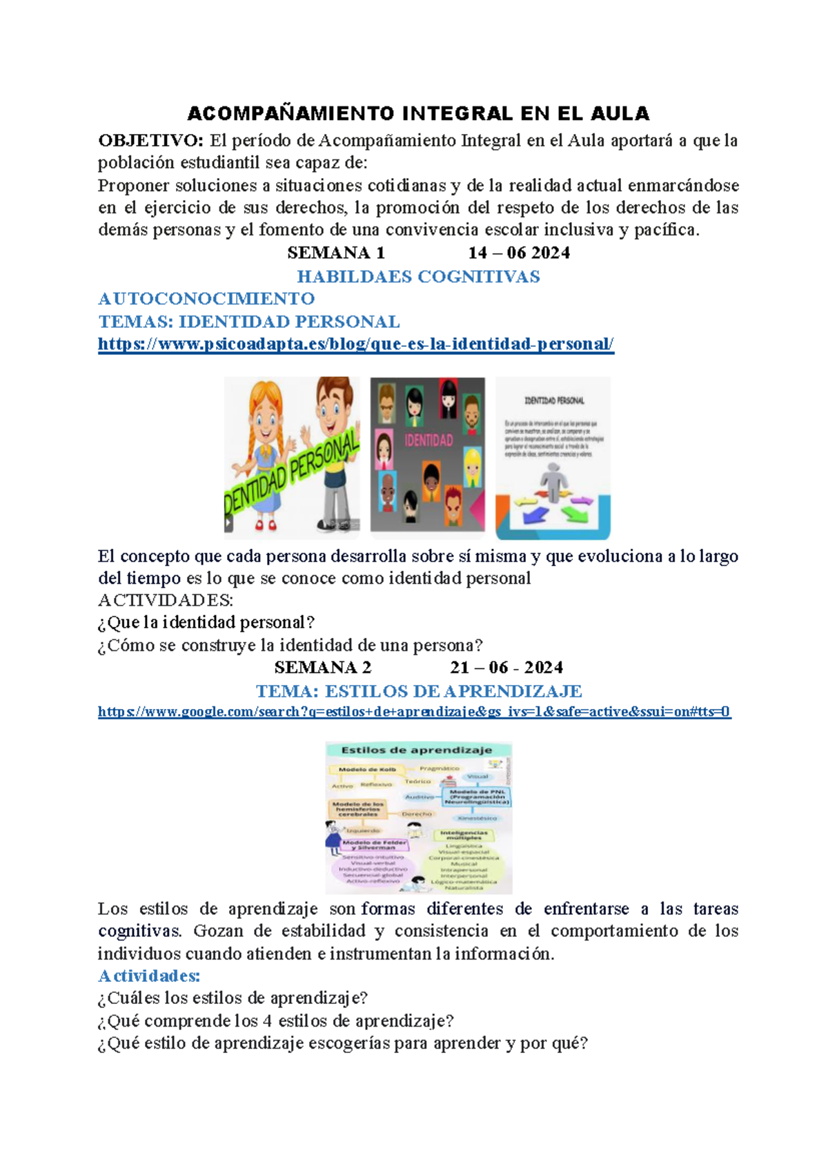 Actividades de Acompañamiento Integral en el Aula y O.V.P. 2024 - Studocu