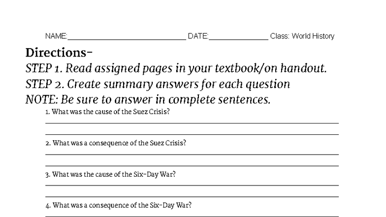 Reflection Questions on Middle East Conflicts - World History-1 - Studocu