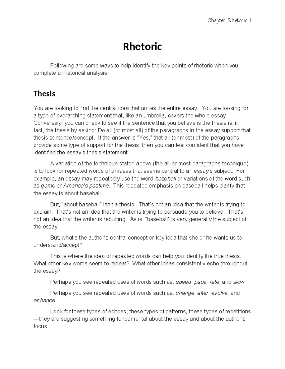 Chapter, Rhetoric: Key Points for Rhetorical Analysis - Studocu