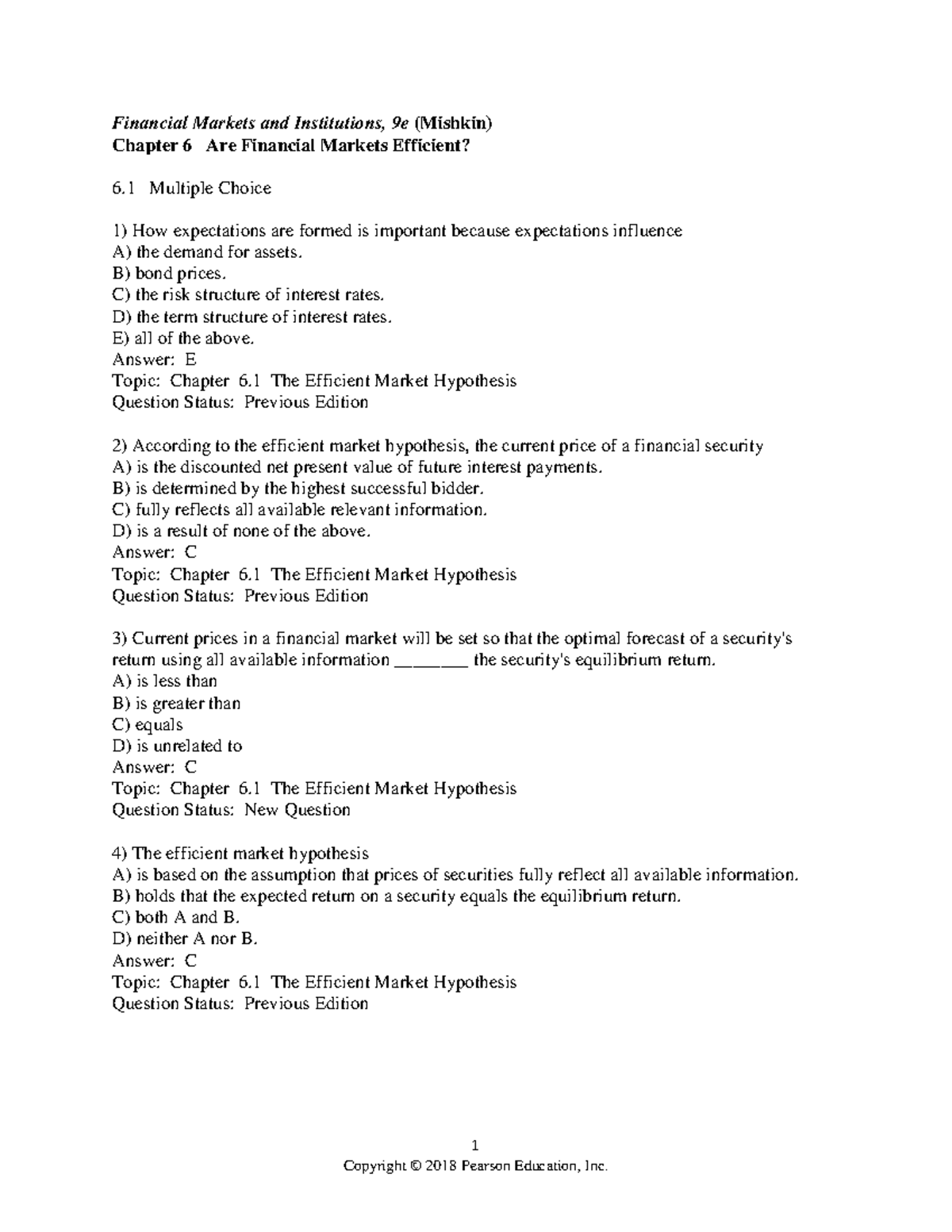 Chapter 6 - FINA 3017 Test Bank: Efficiency of Financial Markets - Studocu