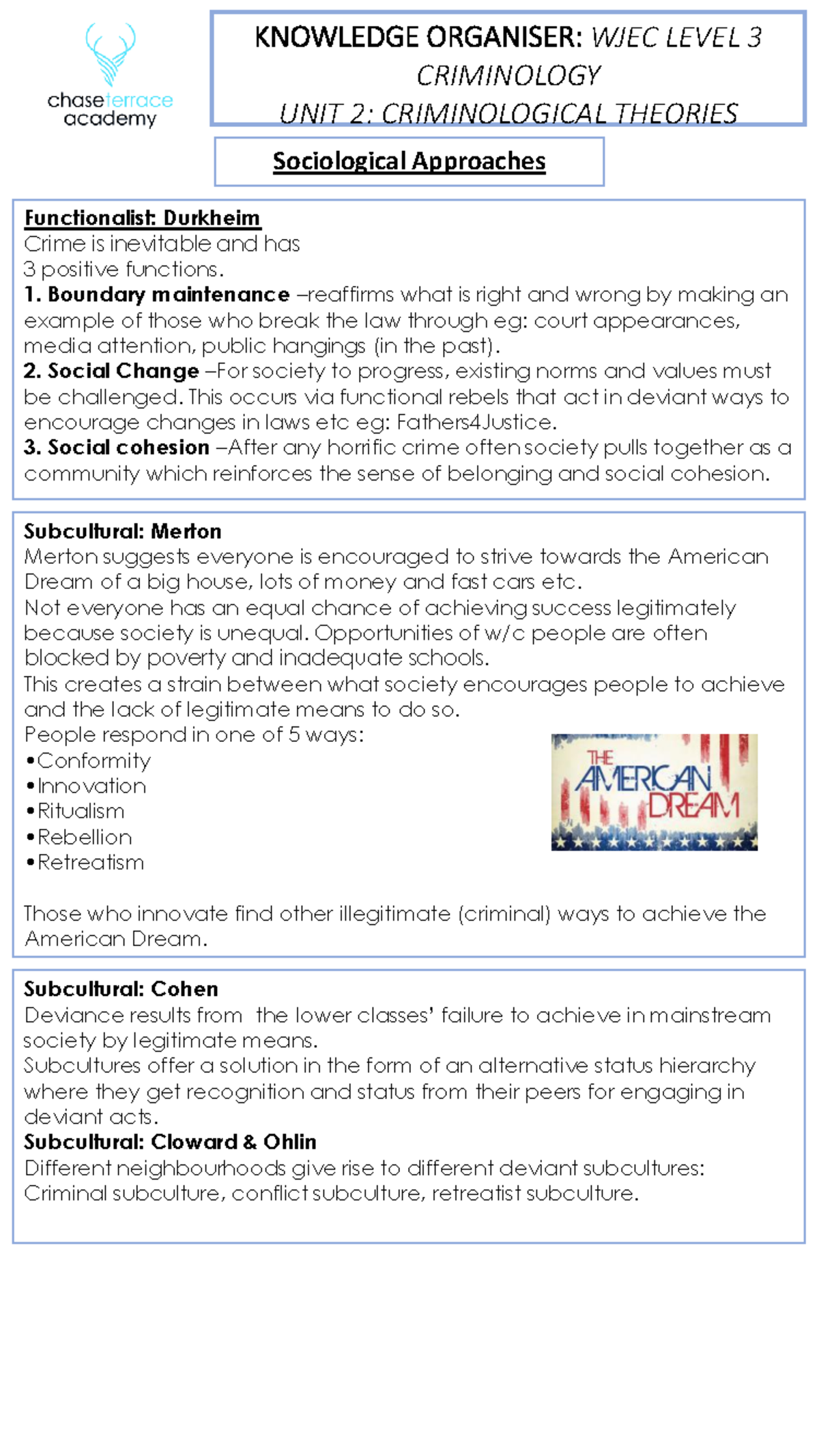 Unit 2: Comprehensive Knowledge Organizer on Criminological Theories - Studocu