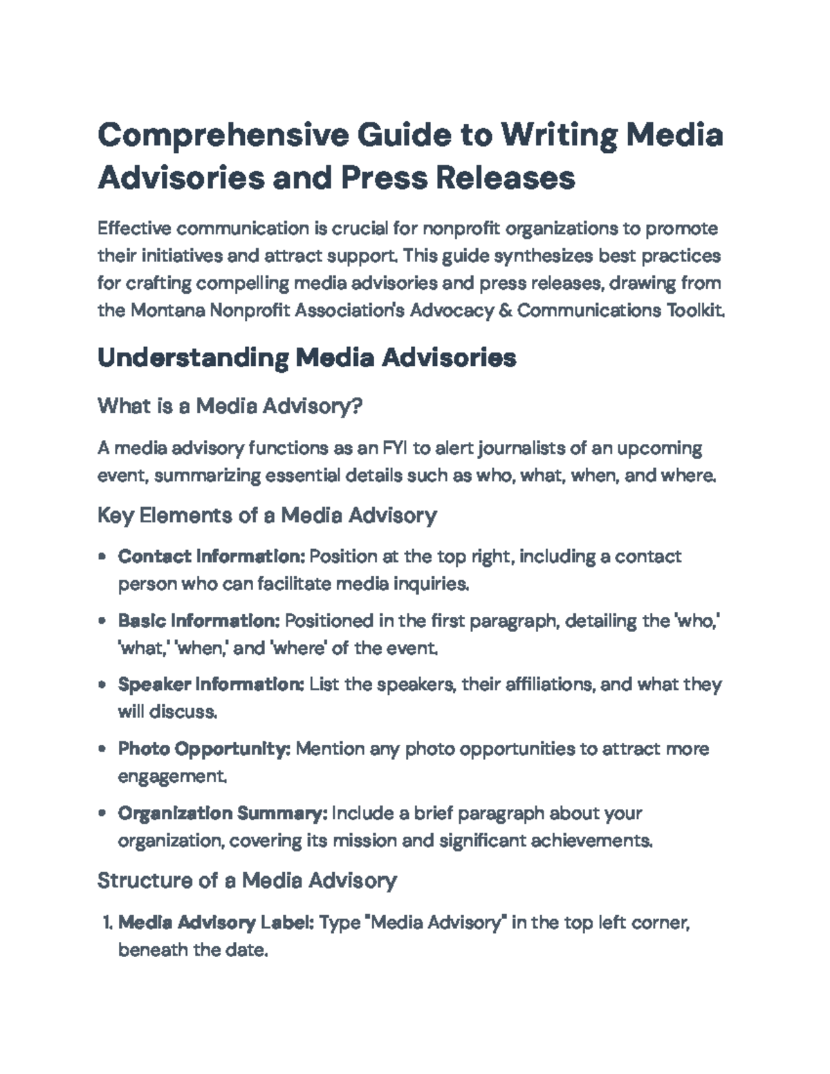 Comprehensive Guide to Effective Media Advisories & Press Releases ...