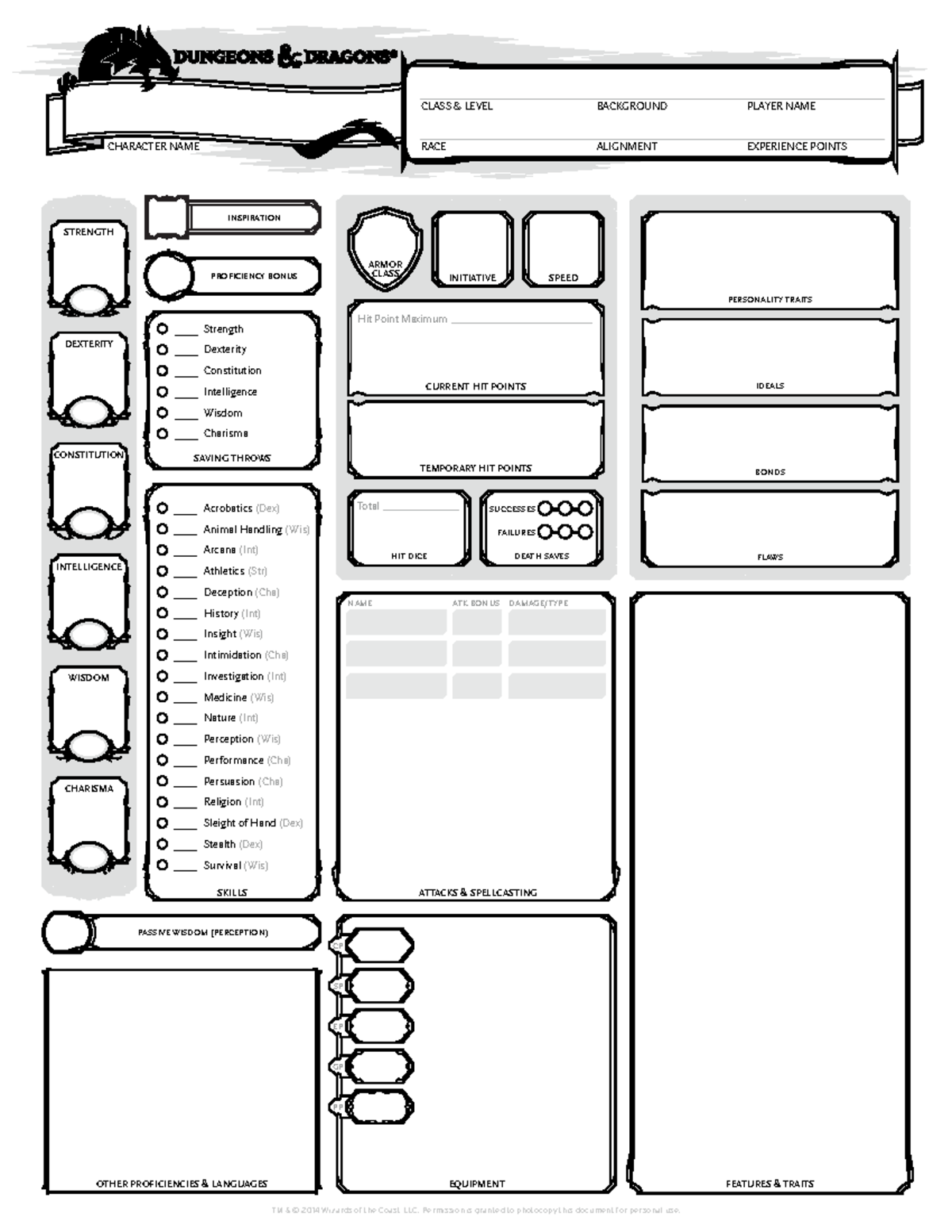 DnD 5E Character Sheet: Fillable Form for Players - Studocu