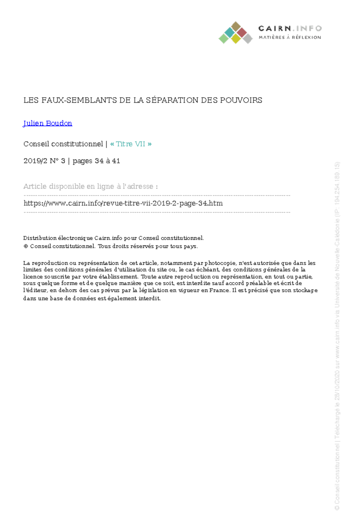TVII 003 0034 - JEAN - LES FAUX-SEMBLANTS DE LA SÉPARATION DES POUVOIRS ...