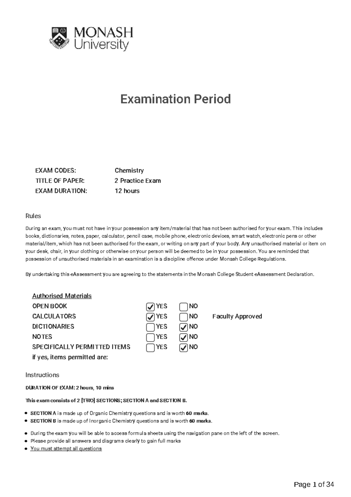 MCD4400 Practice Exam: Organic Chemistry Section - Studocu