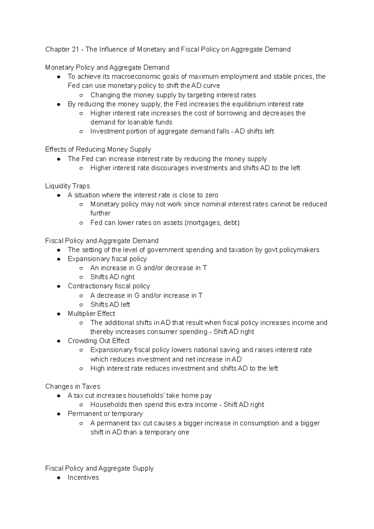 Intro to Macro - Chapter 21 - Chapter 21 - The Influence of Monetary ...