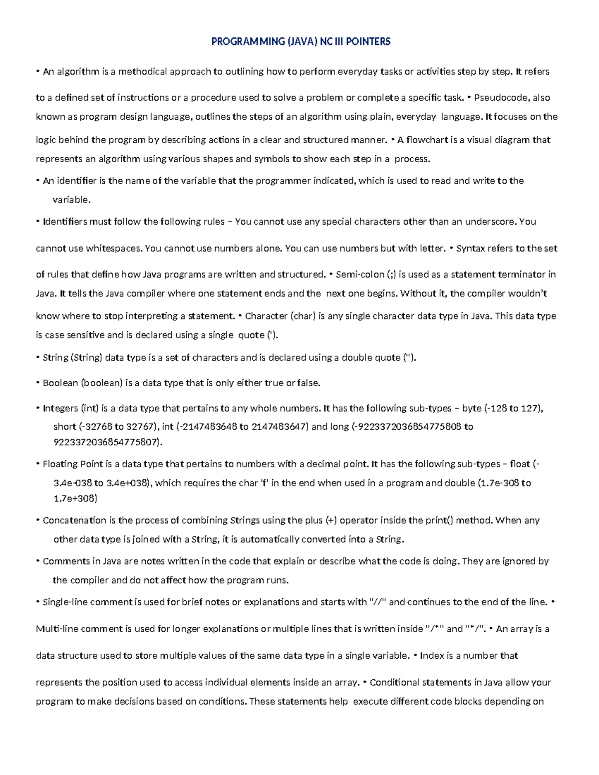 Java (NC) Pointers: Understanding Algorithms, Data Types, and Syntax - Studocu