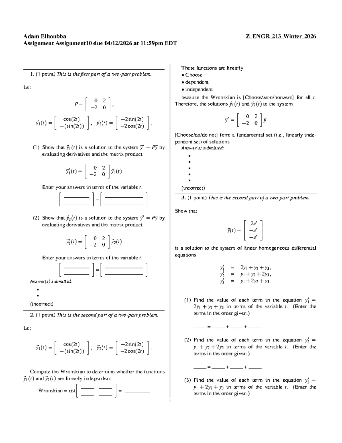 ENGR 213 Winter 2026 - Assignment 10: Linear Differential Equations ...