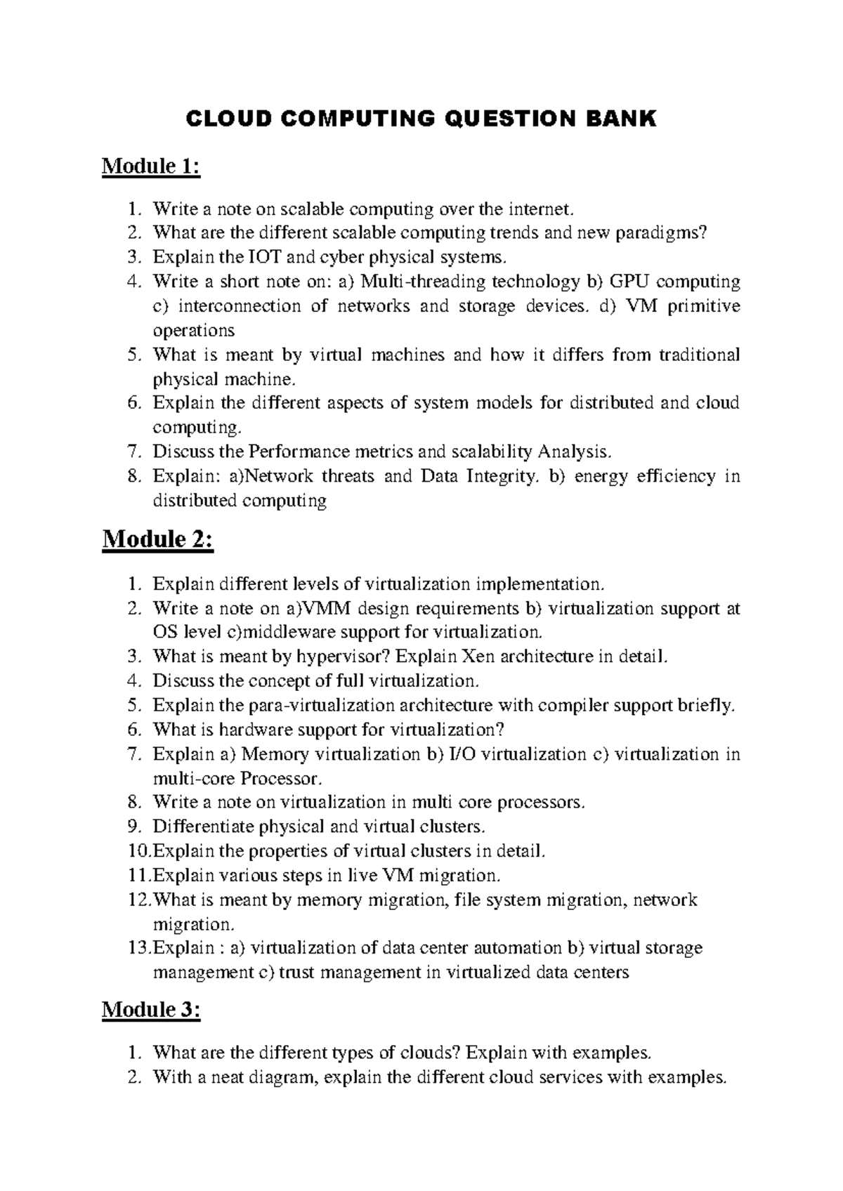 CLOUD COMPUTING QUESTION BANK: Key Concepts & Trends - Studocu