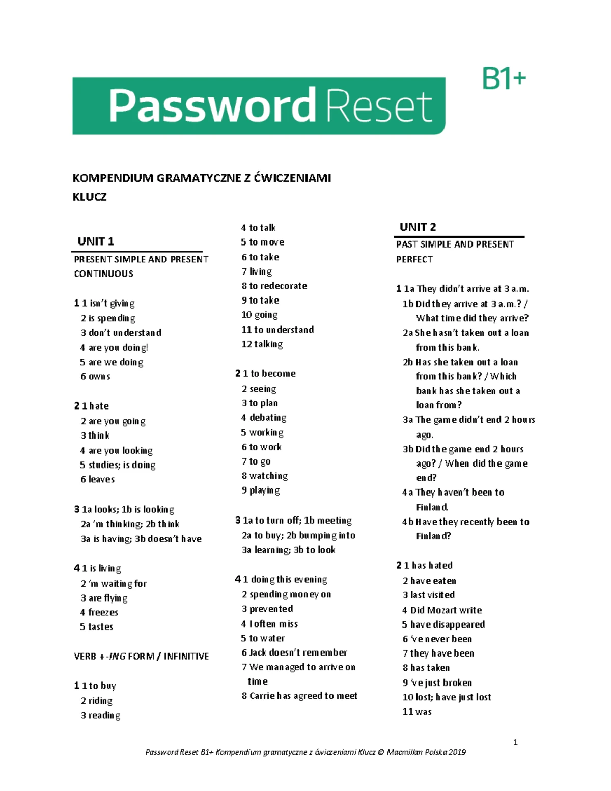 Brainy KL6 Unit Tests C Answer Key for Units 1-8 - Studocu