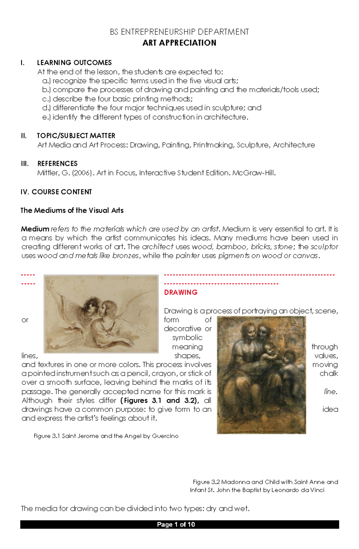 HUM 1 Art Media and Process: Drawing, Painting, Printmaking, Sculpture ...