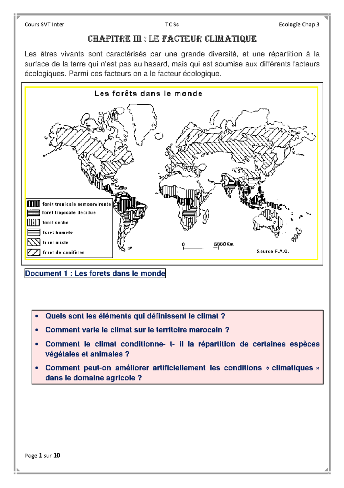 Cours SVT Inter TC Sc Ecologie - Chapitre 3 : Facteurs Climatiques et ...