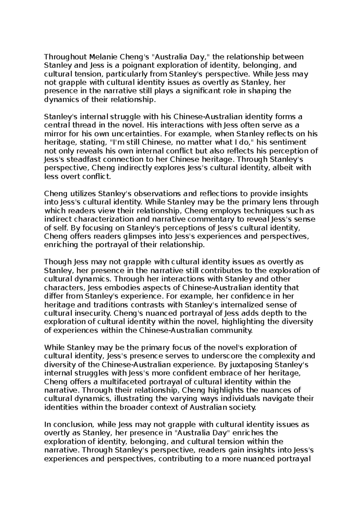 Australia Day Essay: Exploring Cultural Identity in Cheng's Narrative ...